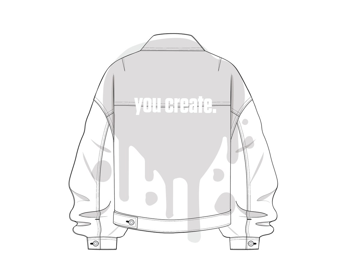 Digital Baggy Denim Jacket Tech Pack Vector Mock up Template ...