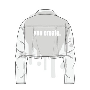 Digital Cropped Denim Jacket Vector Mockup Tech Pack Illustrator ...