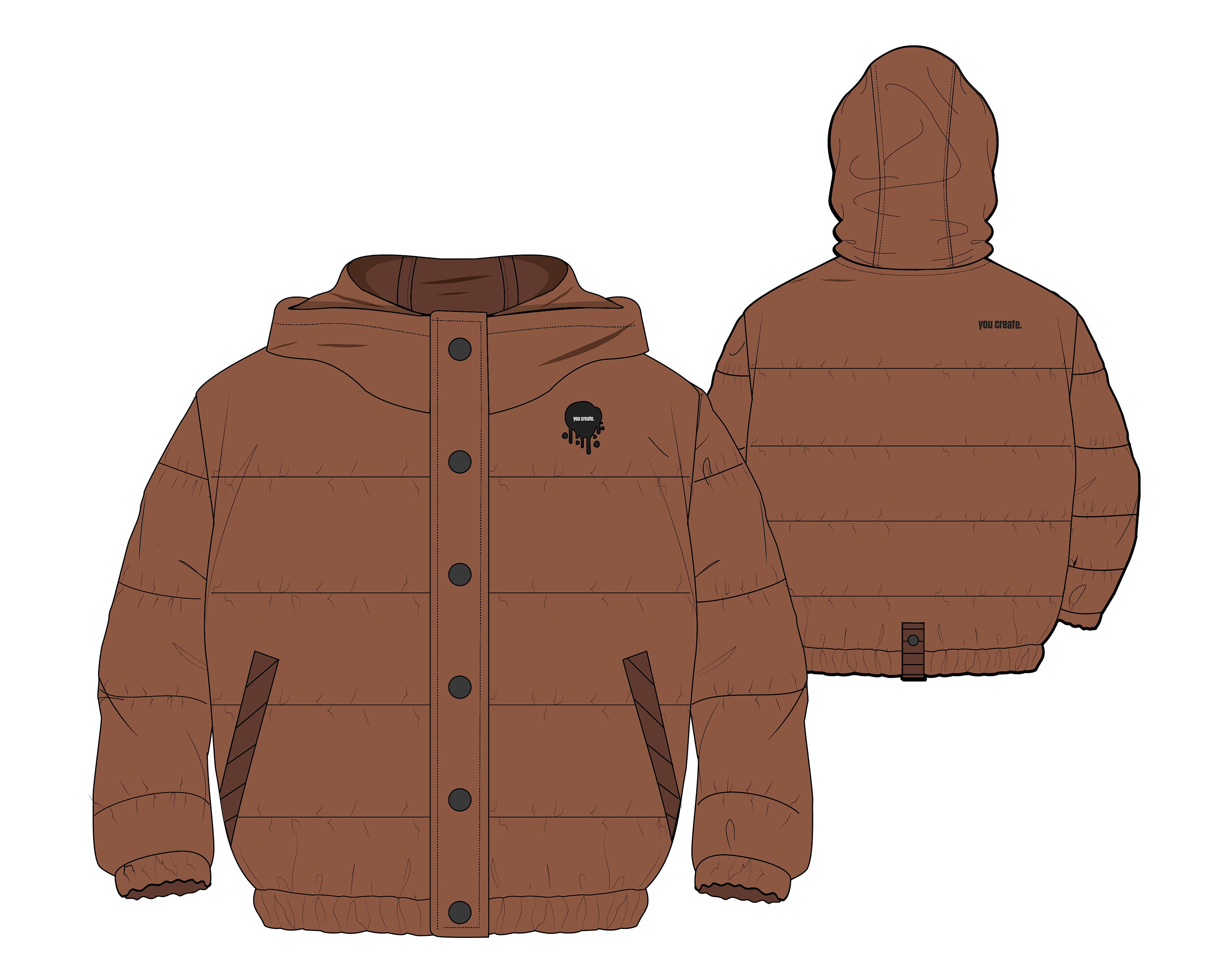 Digital Bubble Coat Tech Pack Vector Mockup Template Design Streetwear ...