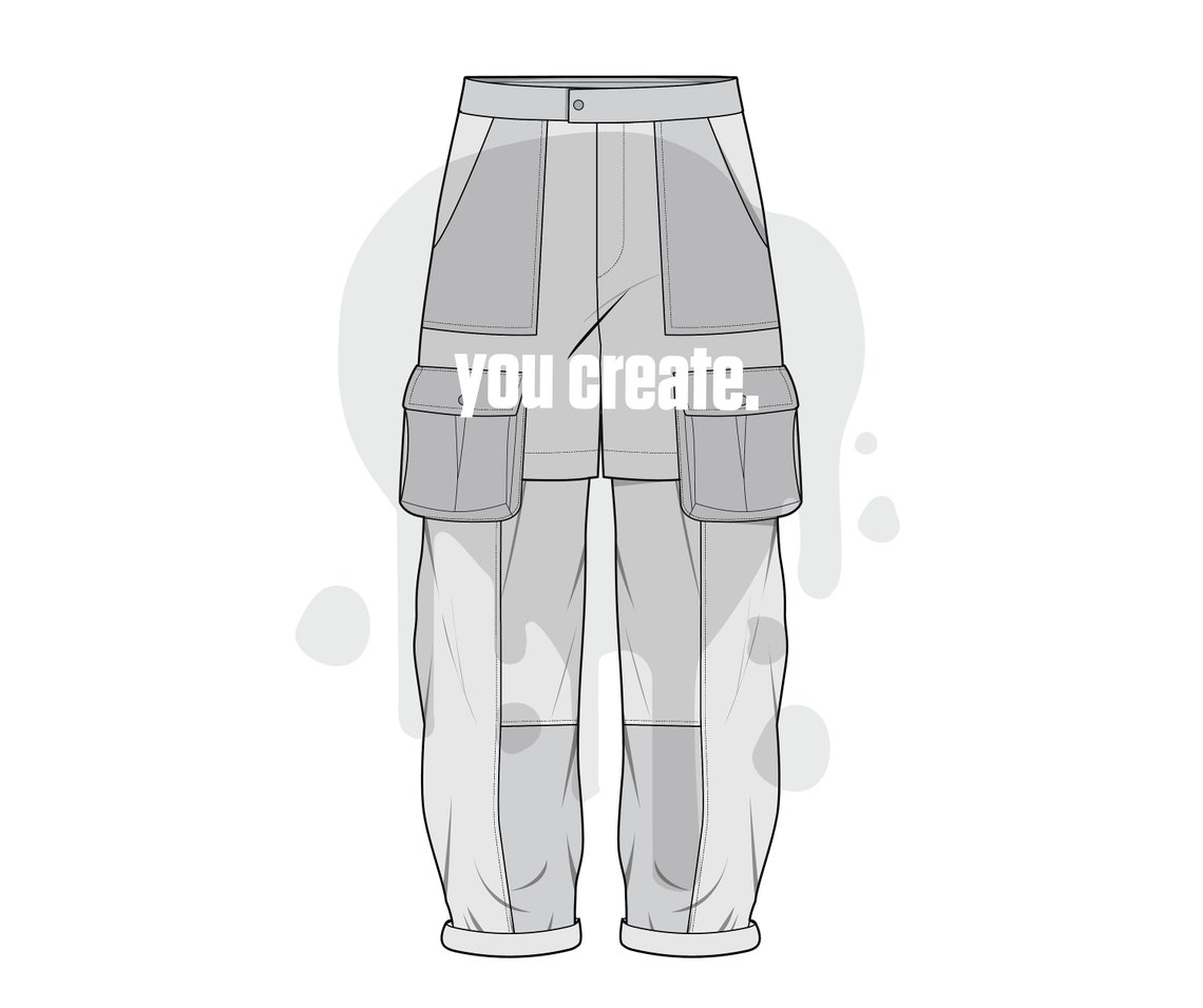 Streetwear Tech Pack Cargo Pants Baggy Vector Silhouette Editable ...