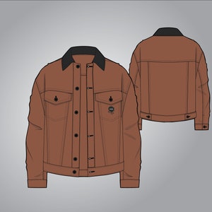 Digital Collard Jacket Tech Pack Vector Design Template Mockup 2d Line ...