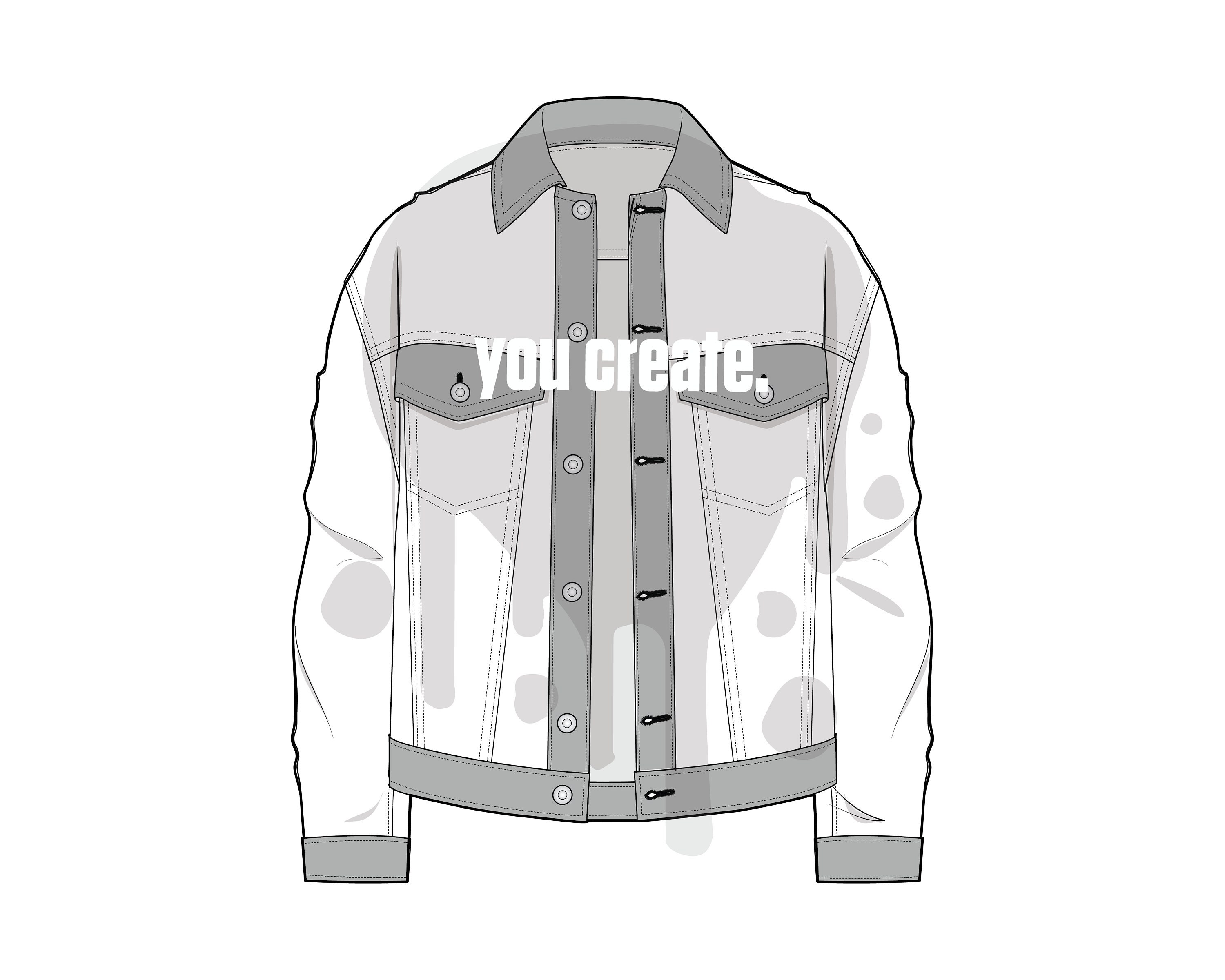 Digital Collard Jacket Tech Pack Vector Design Template Mockup 2d Line ...