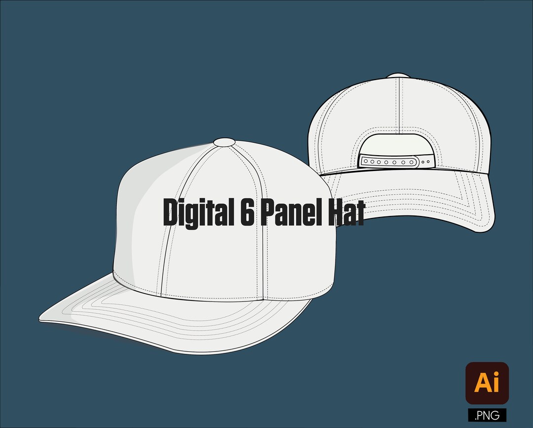 Digital 6 Panel Hat Streetwear Tech Pack Vector Editable 2d Illustrator ...
