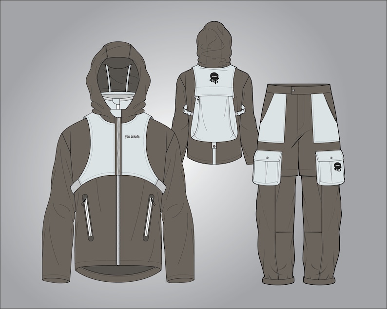 Digital Winter Jacket Tech Pack Vector Mock up Template Collection ...
