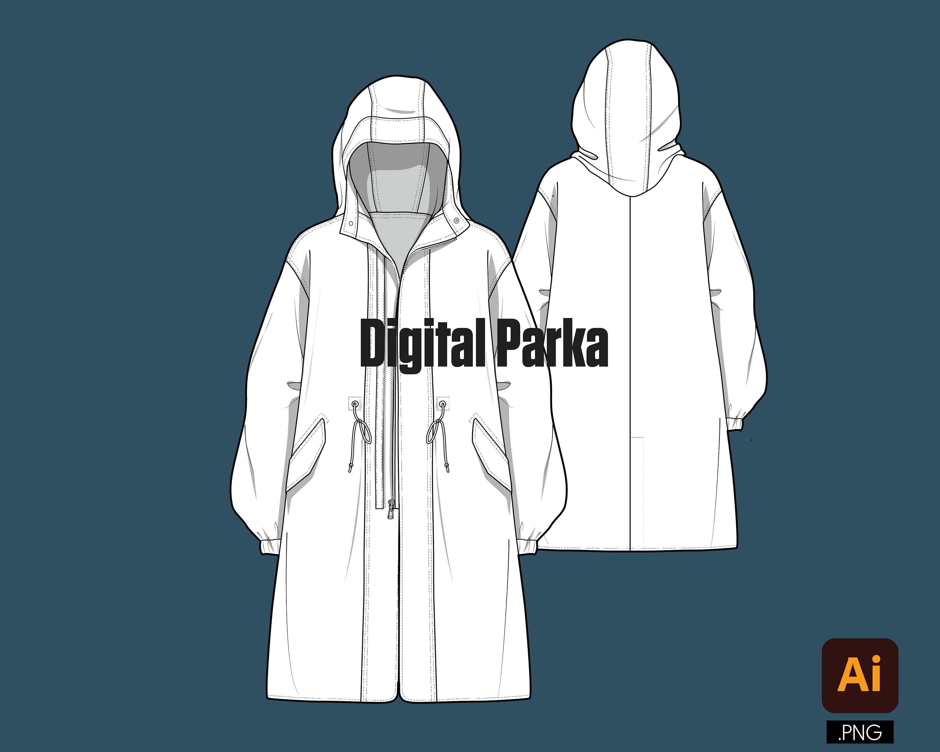Digital Parka Mockup Template Tech Pack Design Streetwear Fashion ...