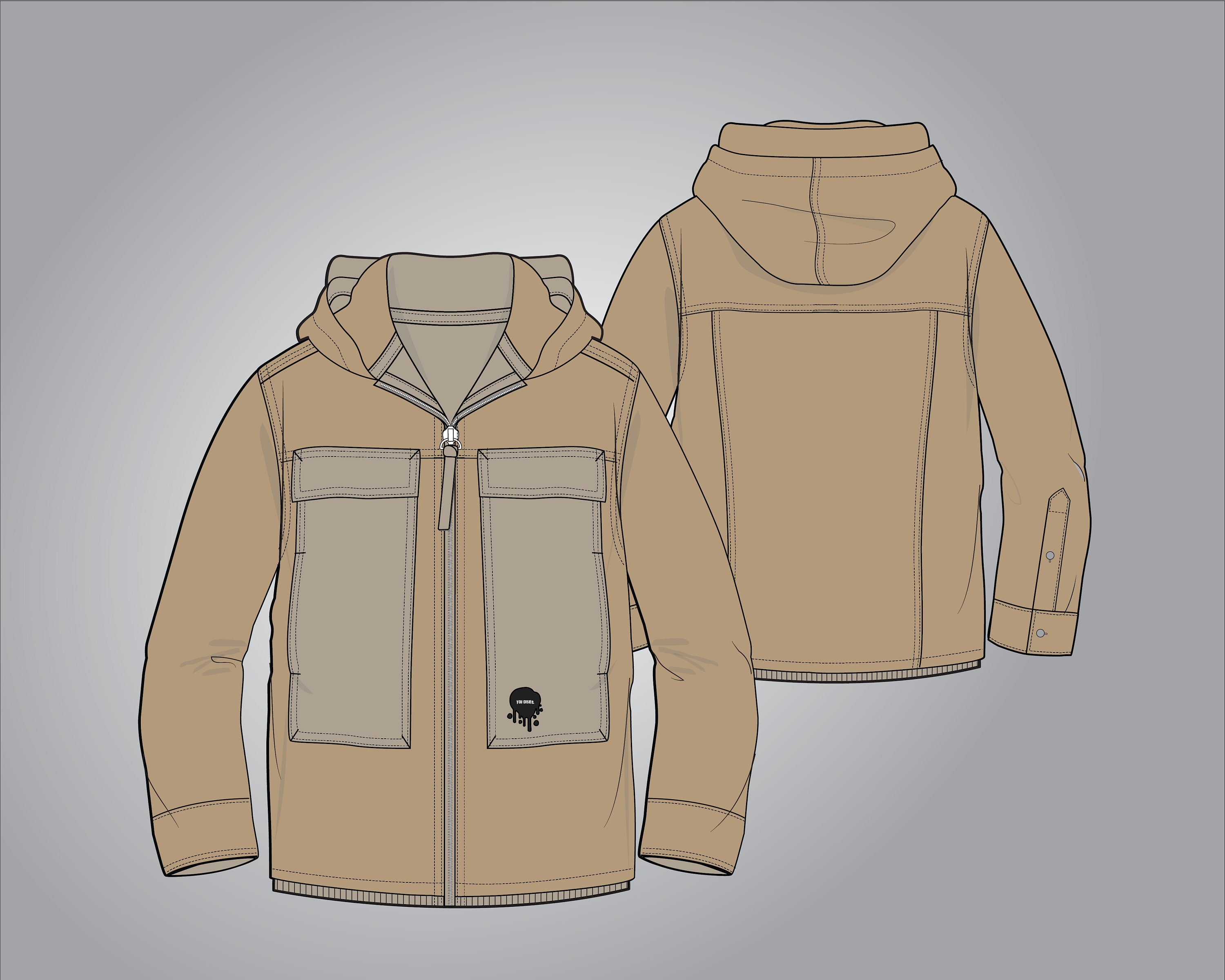 Digital Windbreaker Tech Pack Mock up Vector Template Design Editable ...