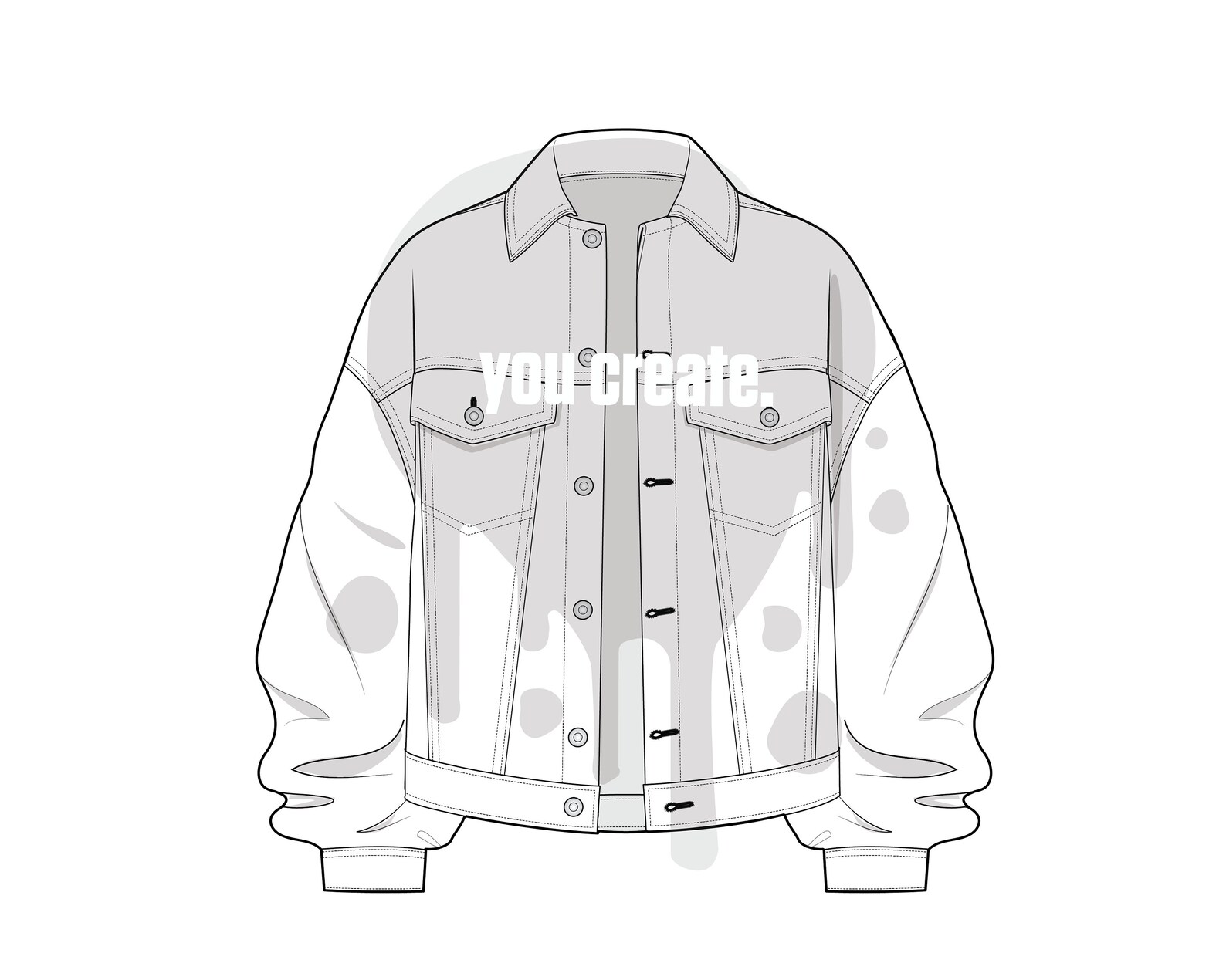 Digital Baggy Denim Jacket Tech Pack Vector Mock up Template ...