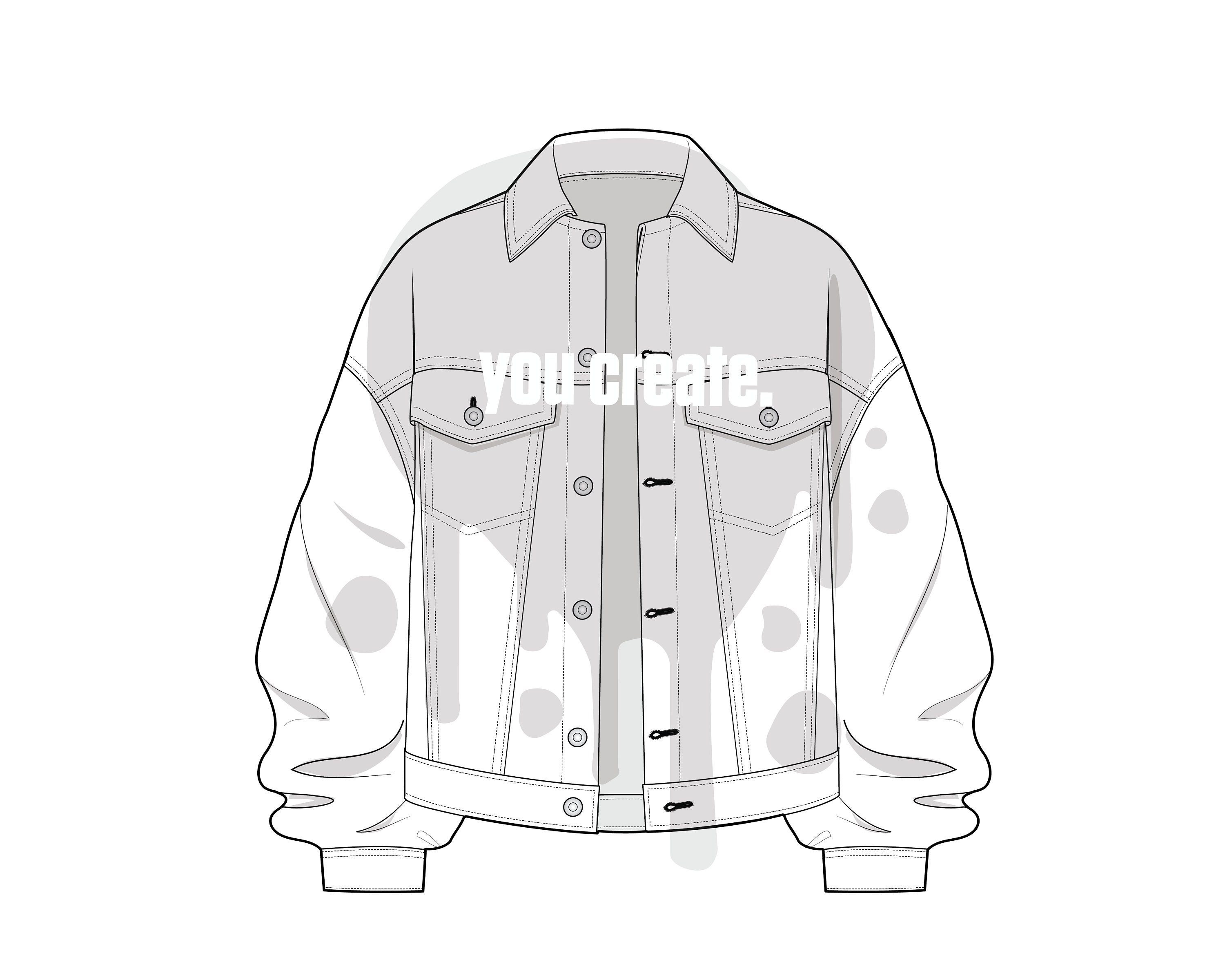 Digital Baggy Denim Jacket Tech Pack Vector Mock up Template ...