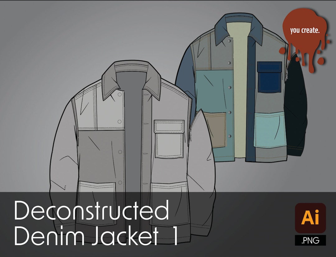 Denim Jacket Tech Pack Vector Image Mockup Template Streetwear - Etsy