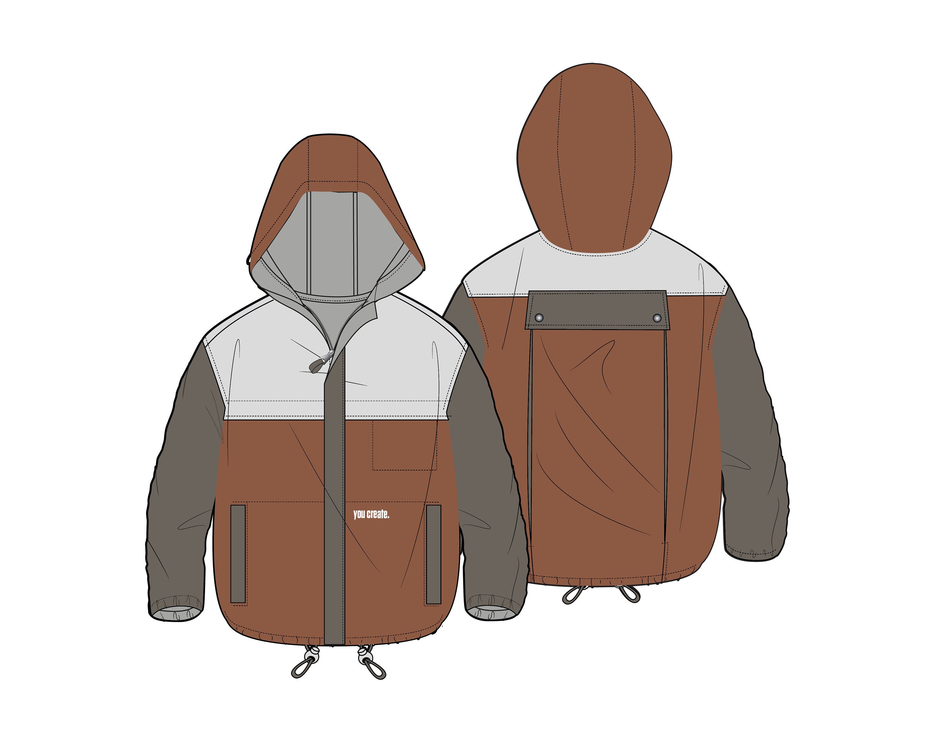 Digital Windbreaker II Tech Pack Vector Mockup Design Apparel Template ...