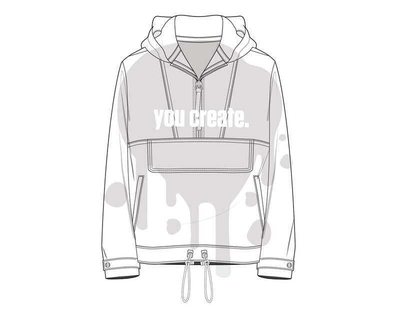 Digital Pullover Jacket Tech Pack Vector Streetwear Mockup Template ...