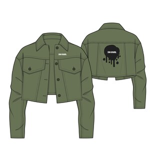 Digital Cropped Denim Jacket Vector Mockup Tech Pack Illustrator ...