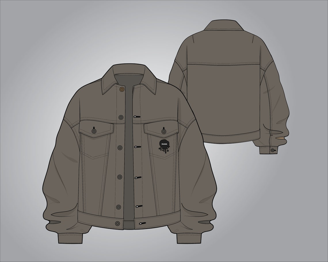 Digital Baggy Denim Jacket Tech Pack Vector Mock up Template ...
