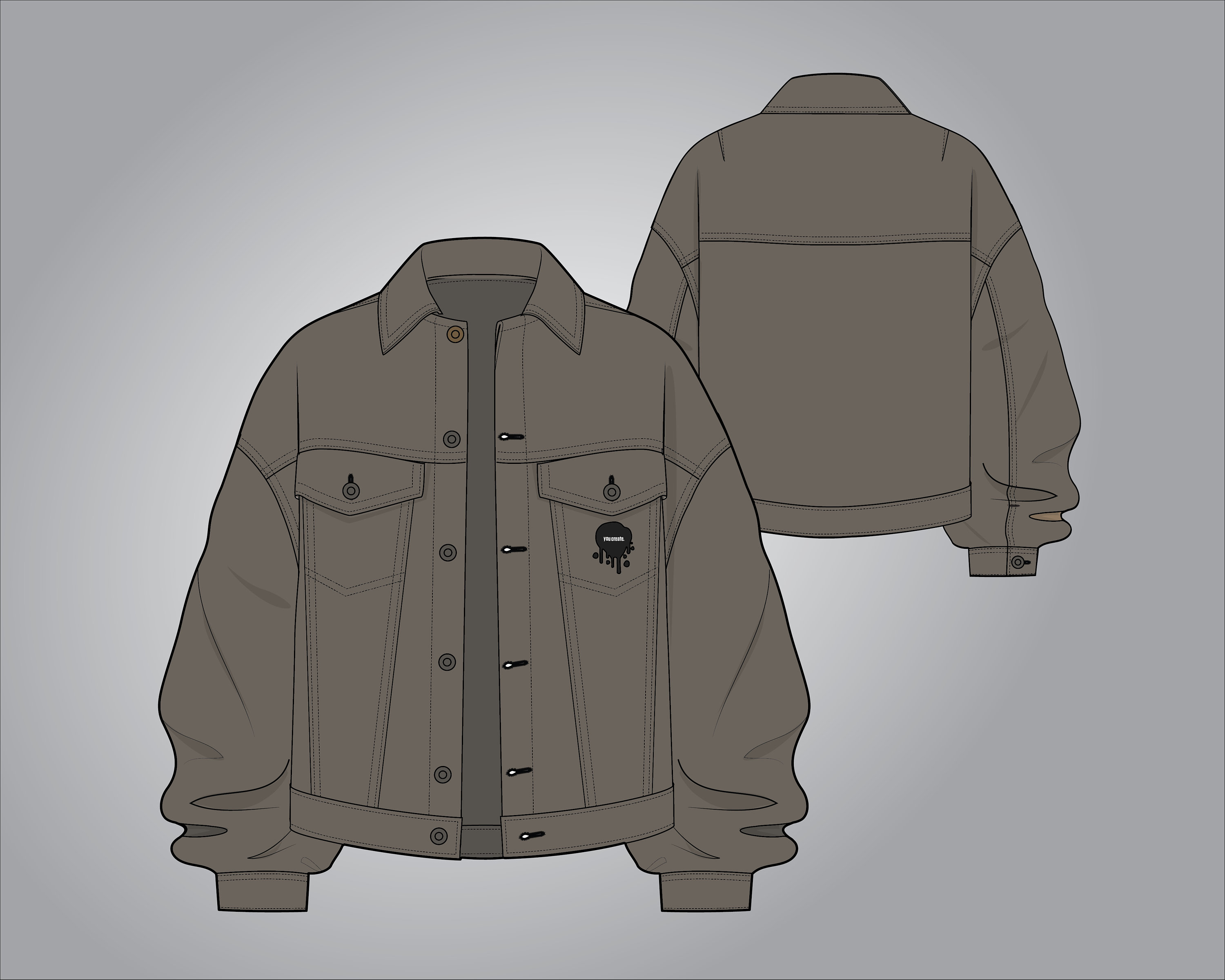 Digital Baggy Denim Jacket Tech Pack Vector Mock up Template ...