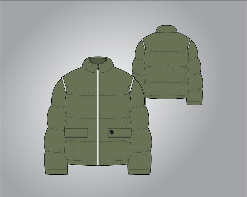 Digital Puffer Jacket Vector Mockup Design Tech Pack Cad File - Etsy