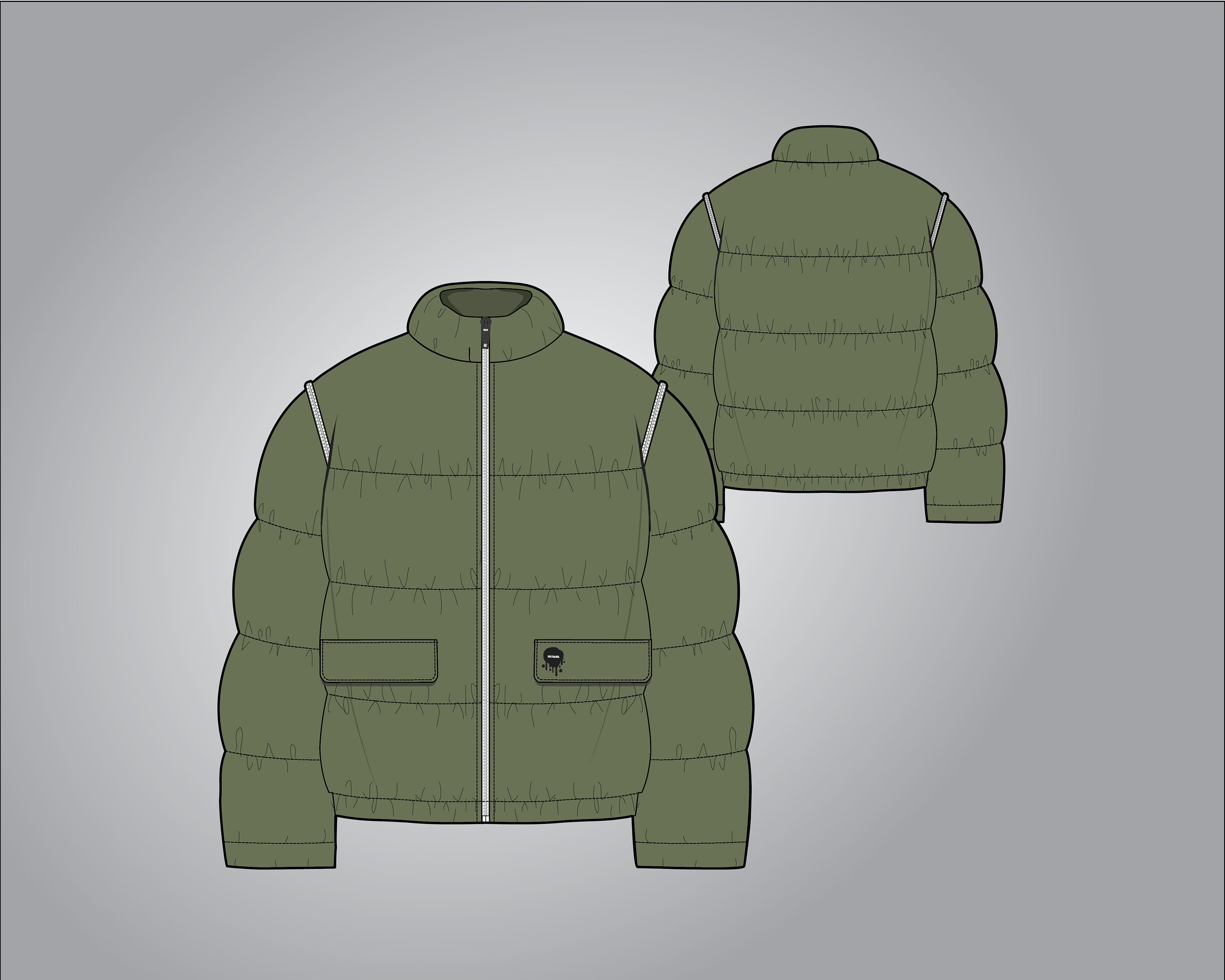 Digital Puffer Jacket Vector Mockup Design Tech Pack Cad File - Etsy