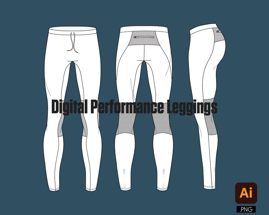 Digital Performance Leggings Tech Pack Vector Mockup Template Design ...
