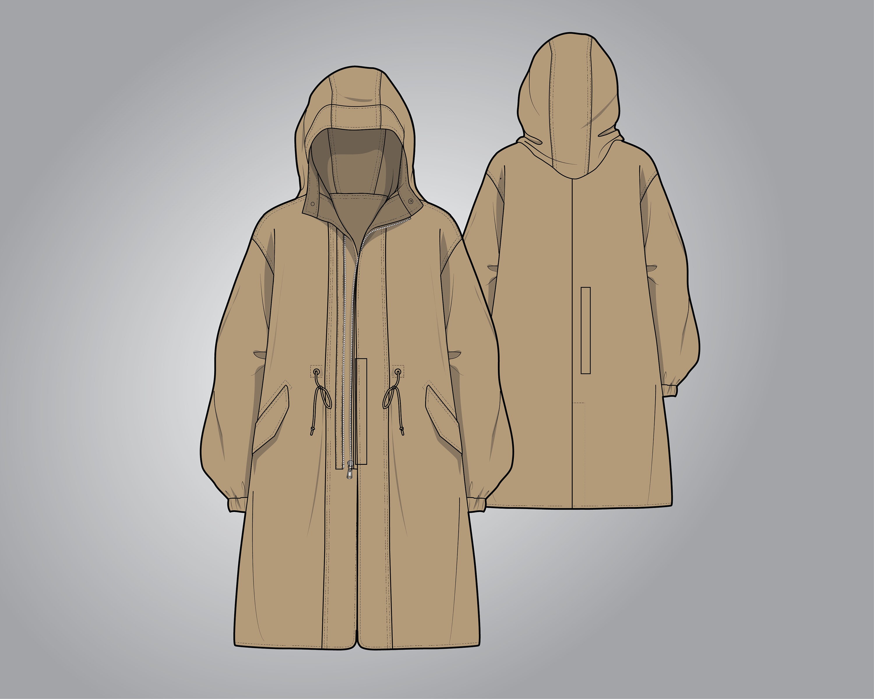 Digital Parka Mockup Template Tech Pack Design Streetwear Fashion ...