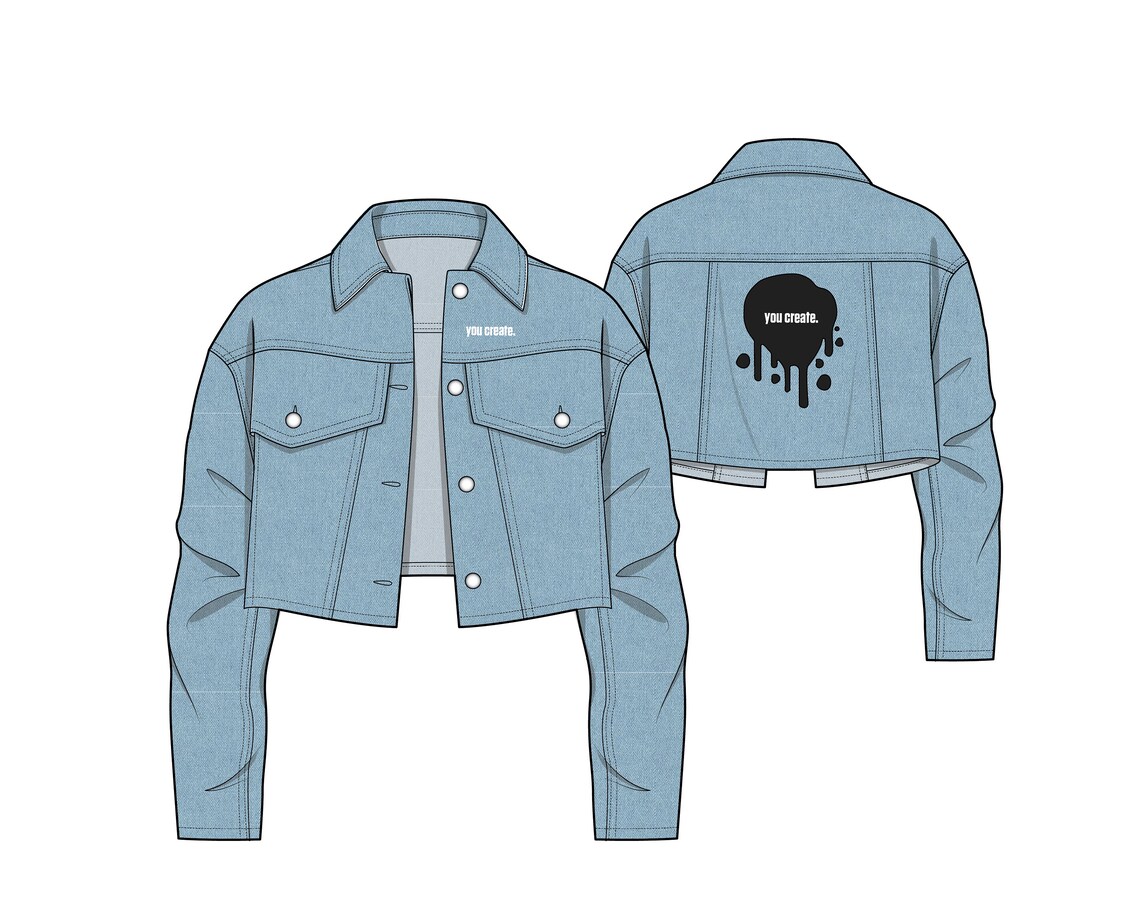 Digital Cropped Denim Jacket Vector Mockup Tech Pack - Etsy