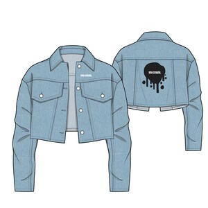 Digital Cropped Denim Jacket Vector Mockup Tech Pack Illustrator ...