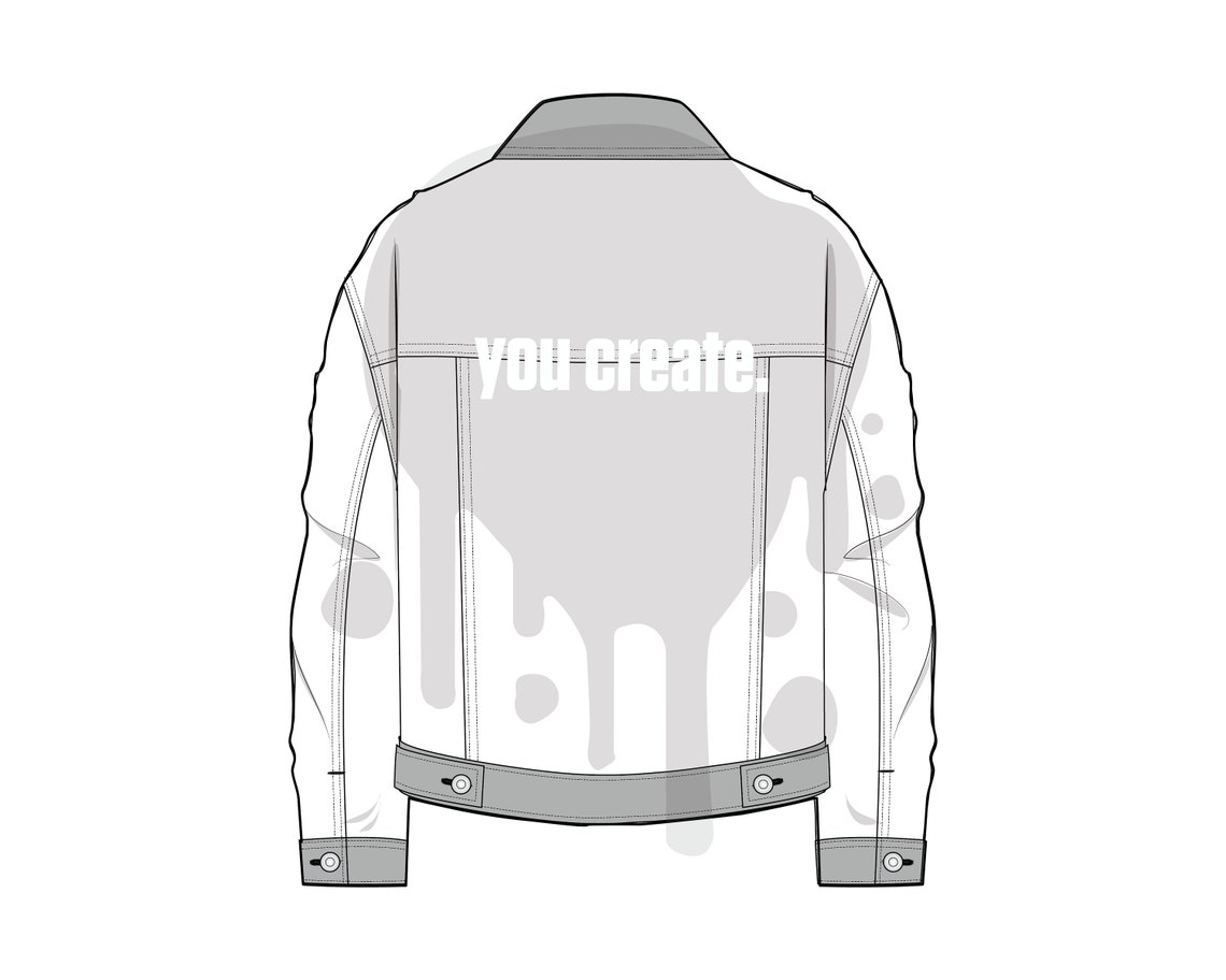 Digital Collard Jacket Tech Pack Vector Design Template Mockup 2d Line ...