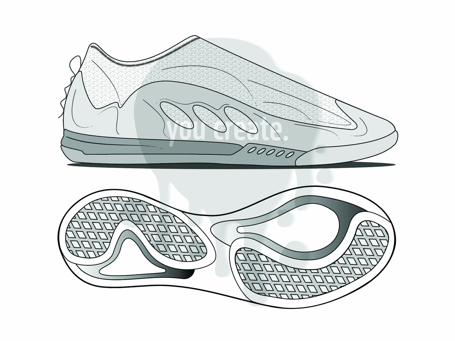 Digital Shoe Vector Mock up Template Sneaker Outline Illustrator ...