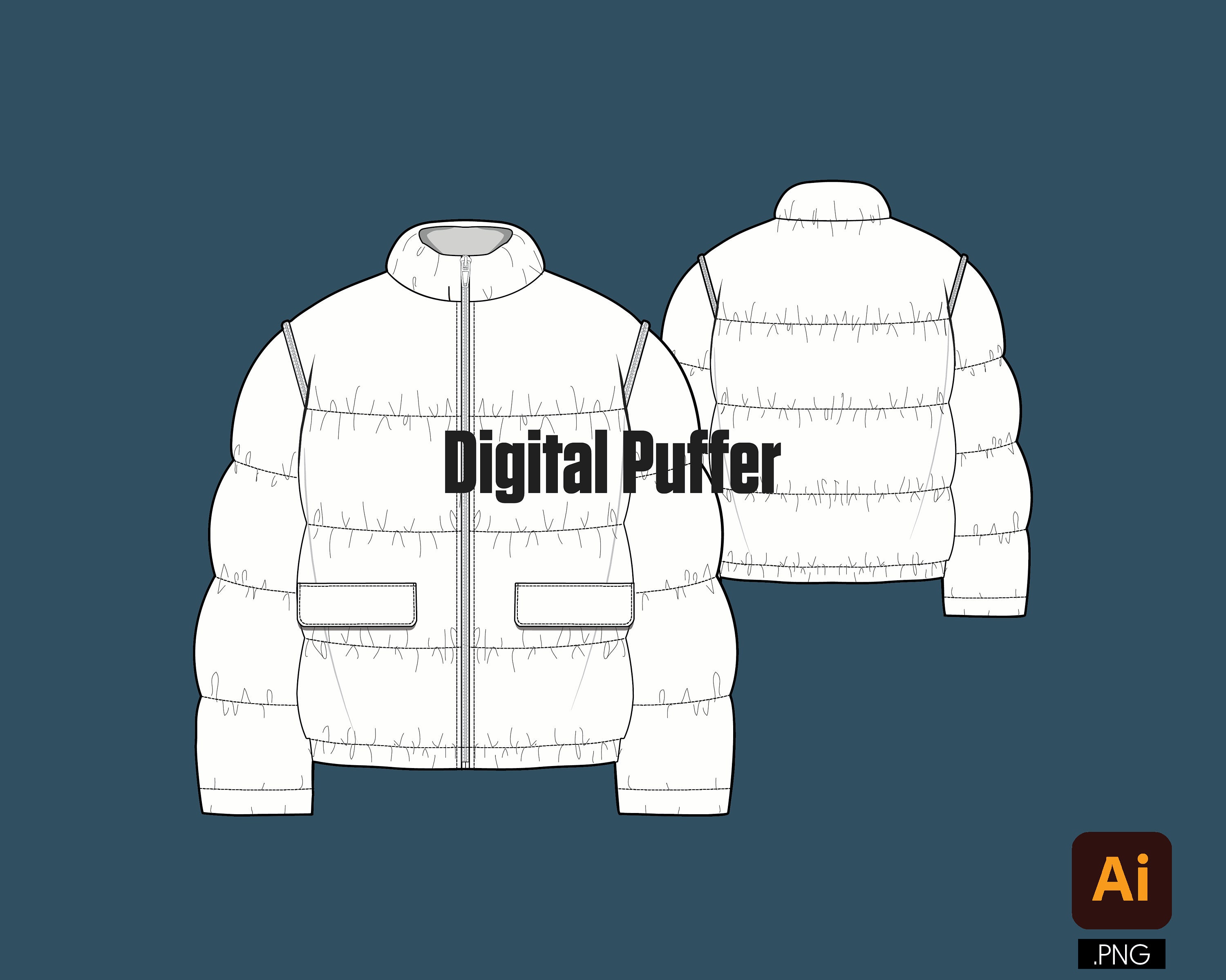 Digital Puffer Jacket Vector Mockup Design Tech Pack Cad File - Etsy