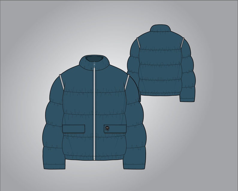 Digital Puffer Jacket Vector Mockup Design Tech Pack Cad File - Etsy