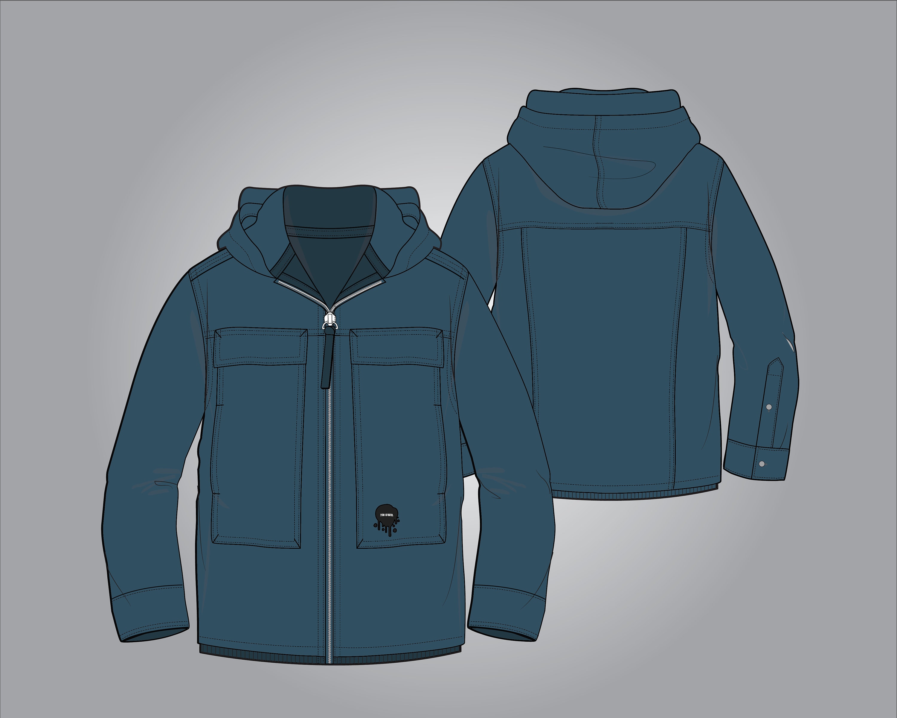 Digital Windbreaker Tech Pack Mock up Vector Template Design Editable ...