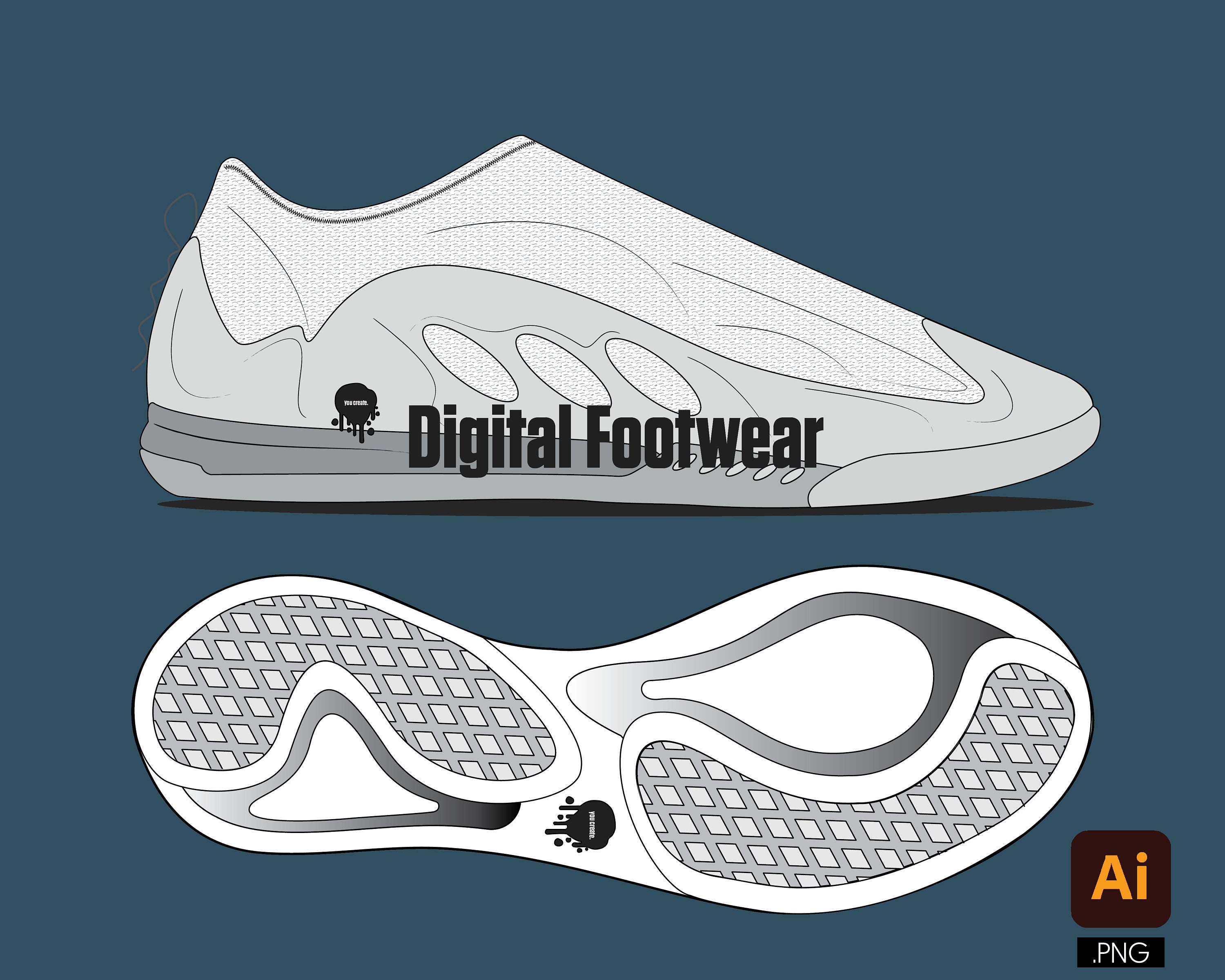 Digital Shoe Vector Mock up Template | Sneaker Outline Illustrator ...