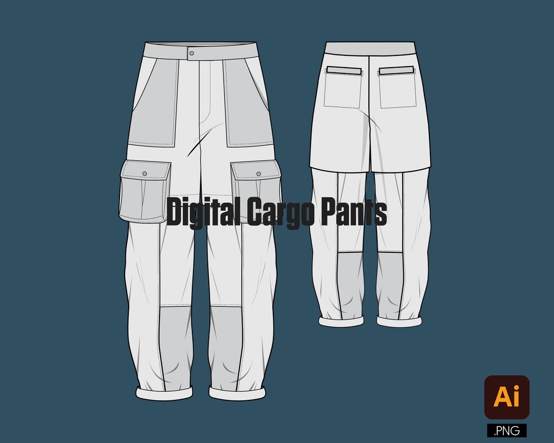 Streetwear Tech Pack Cargo Pants Baggy Vector Silhouette Editable ...