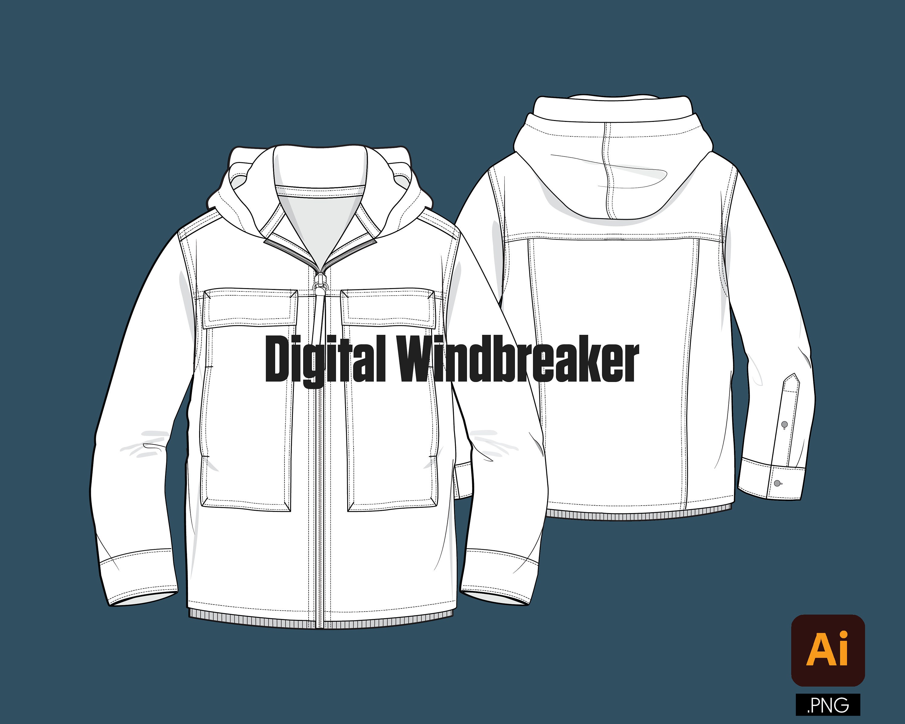 Digital Windbreaker Tech Pack Mock up Vector Template Design Editable ...