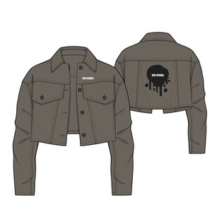 Digital Cropped Denim Jacket Vector Mockup Tech Pack Illustrator ...