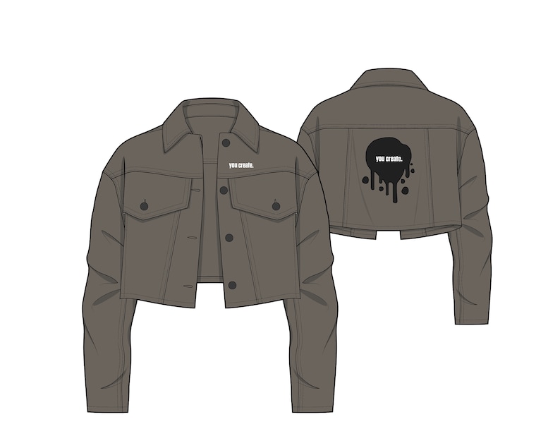 Digital Cropped Denim Jacket Vector Mockup Tech Pack Illustrator ...