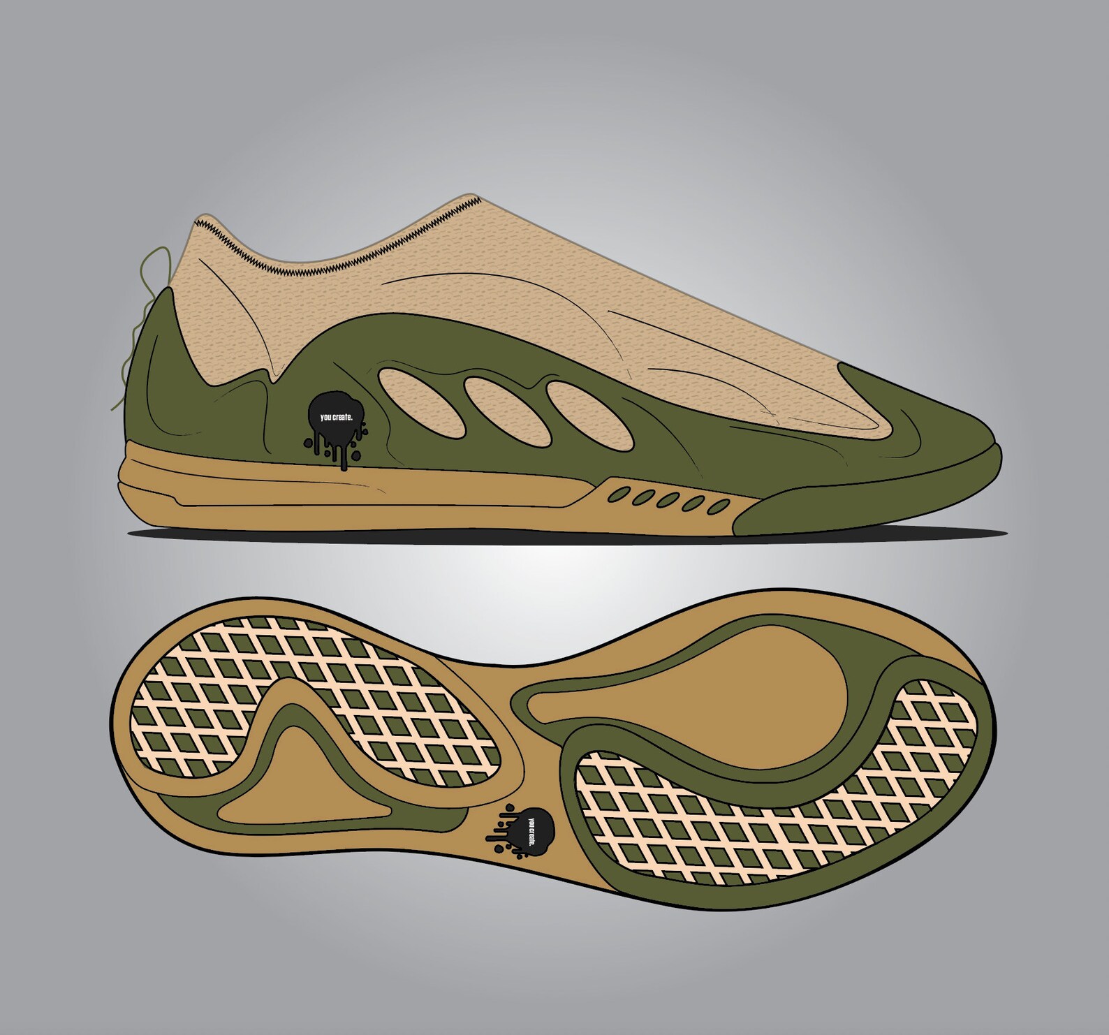 Digital Shoe Vector Mock up Template Sneaker Outline Illustrator ...