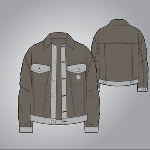 Digital Collard Jacket Tech Pack Vector Design Template Mockup 2d Line ...