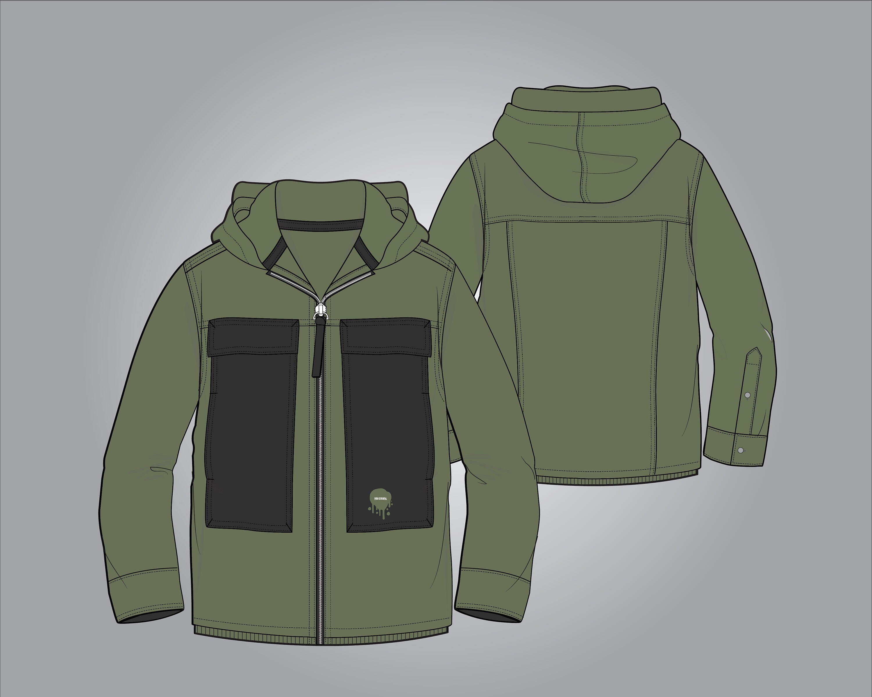 Digital Windbreaker Tech Pack Mock up Vector Template Design Editable ...