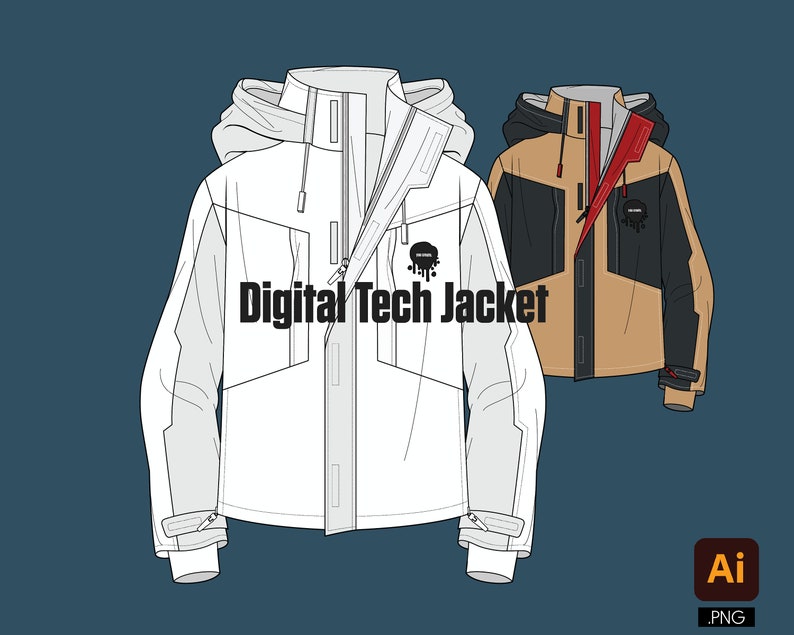 Digital Tech Jacket Tech Pack Illustrator Vector Sketch Streetwear ...