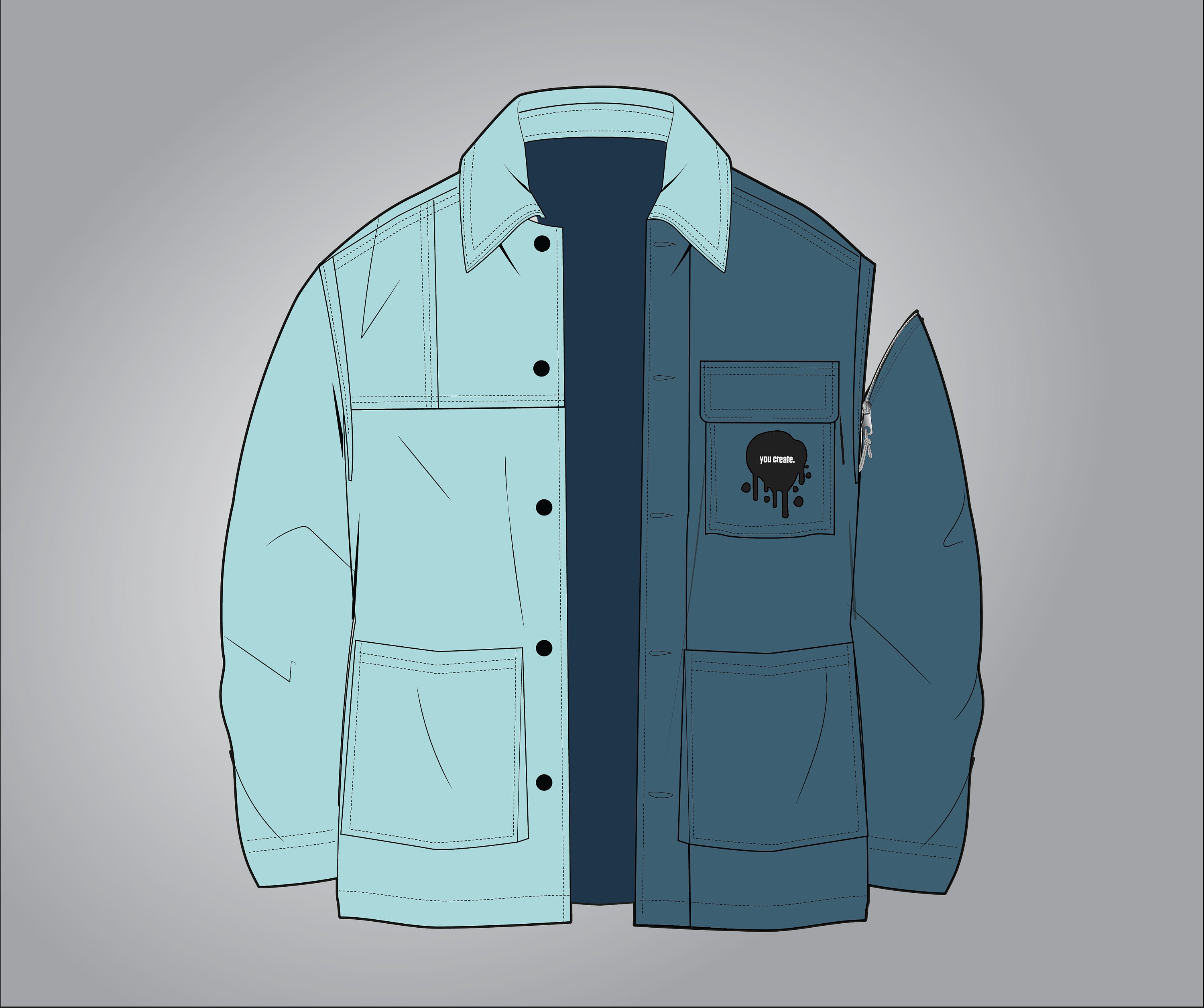 Denim Jacket Tech Pack Vector Image Mockup Template Streetwear ...