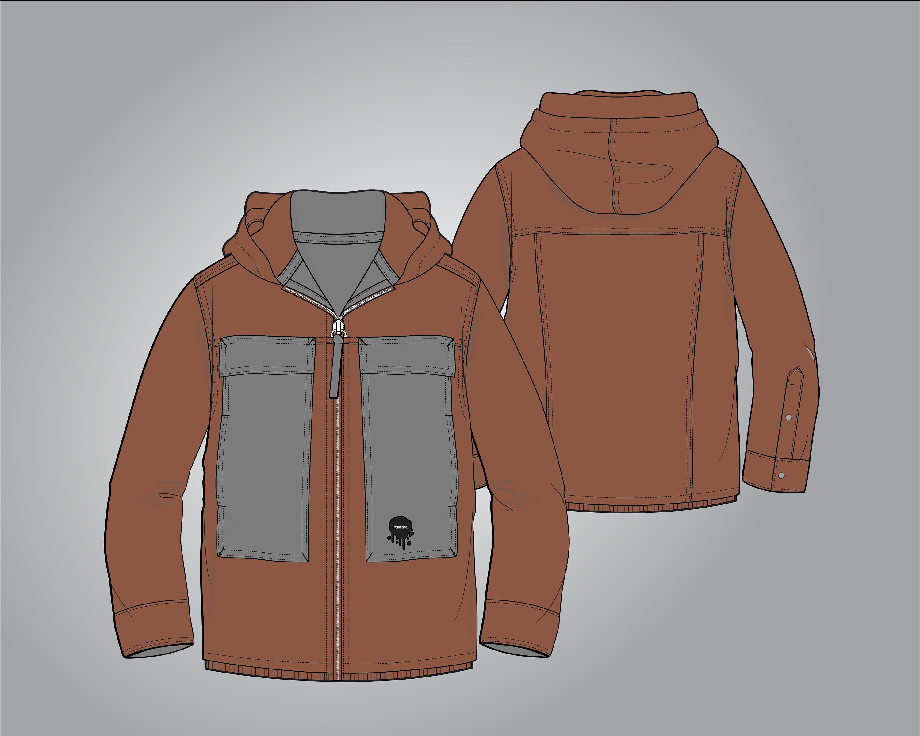 Digital Windbreaker Tech Pack Mock up Vector Template Design Editable ...