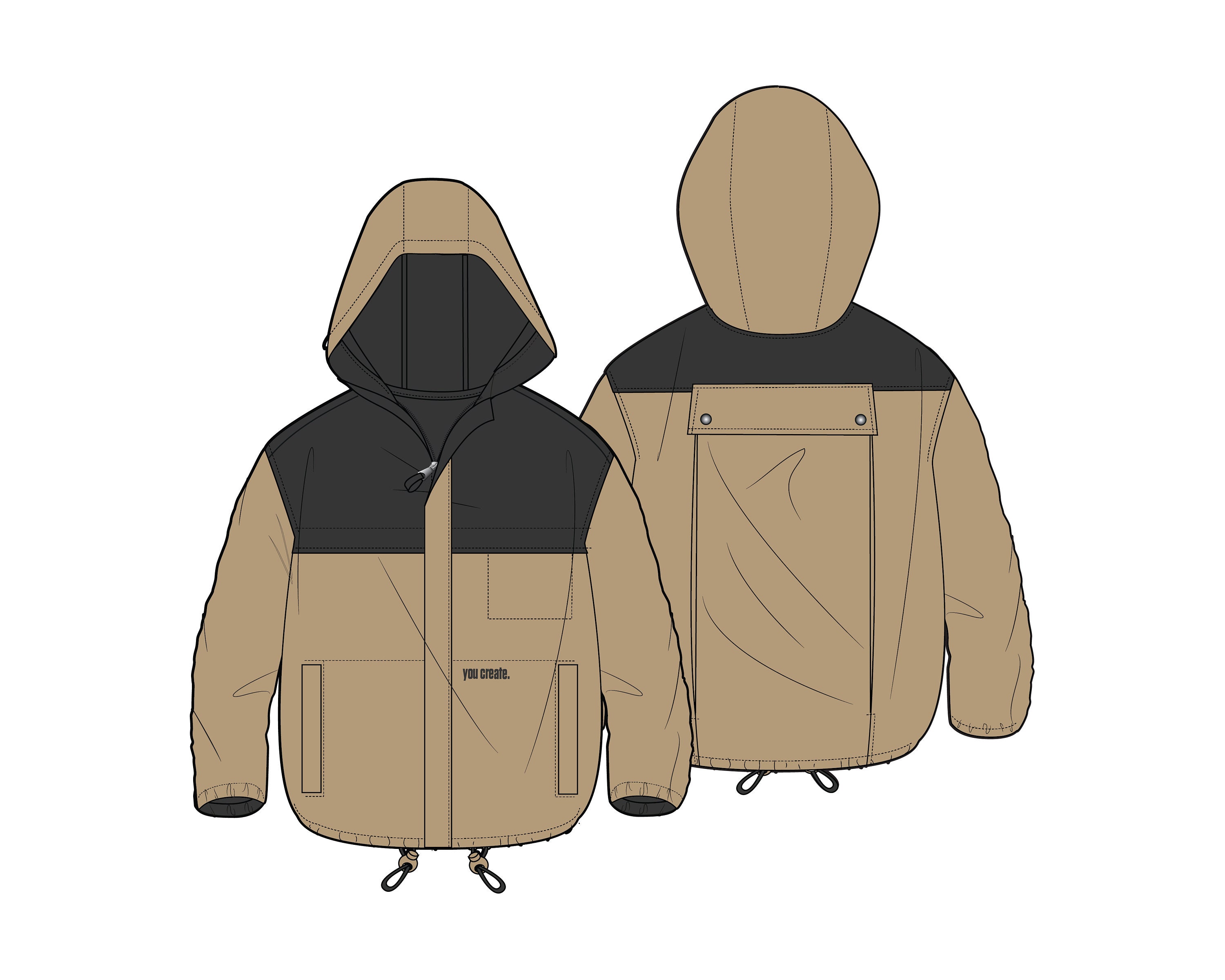 Digital Windbreaker II Tech Pack Vector Mockup Design Apparel Template ...