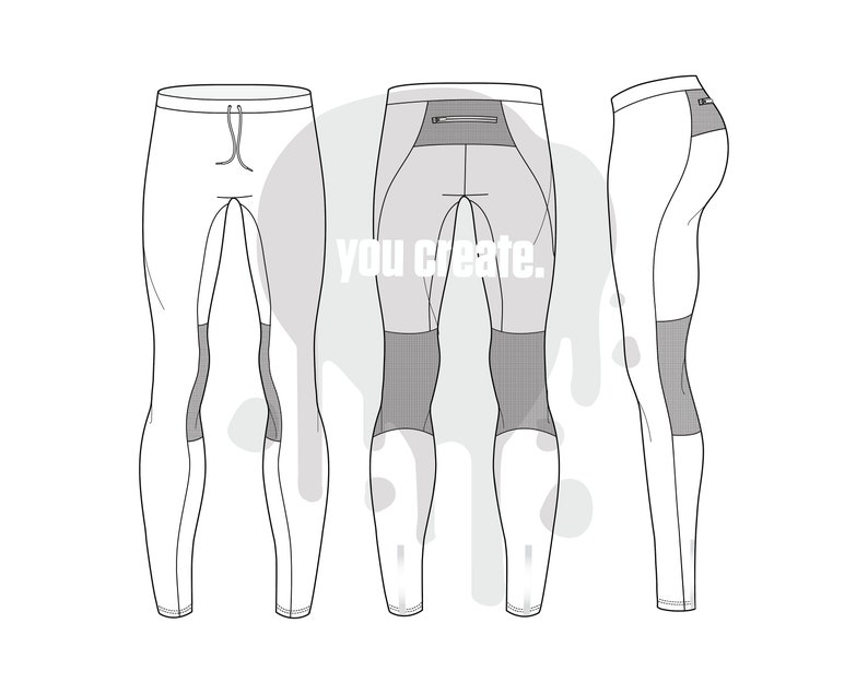 Digital Performance Leggings Tech Pack Vector Mockup Template Design ...
