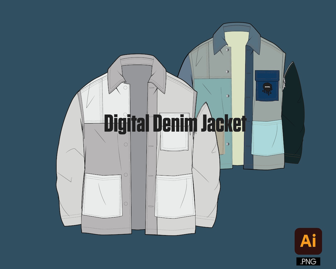 Denim Jacket Tech Pack Vector Image Mockup Template Streetwear ...
