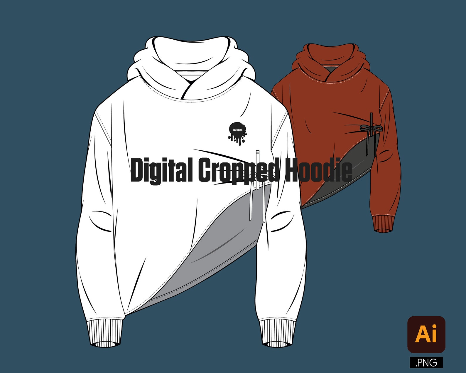 Digital Hoodie Tech Pack Vector Image Illustrator Editable Streetwear ...