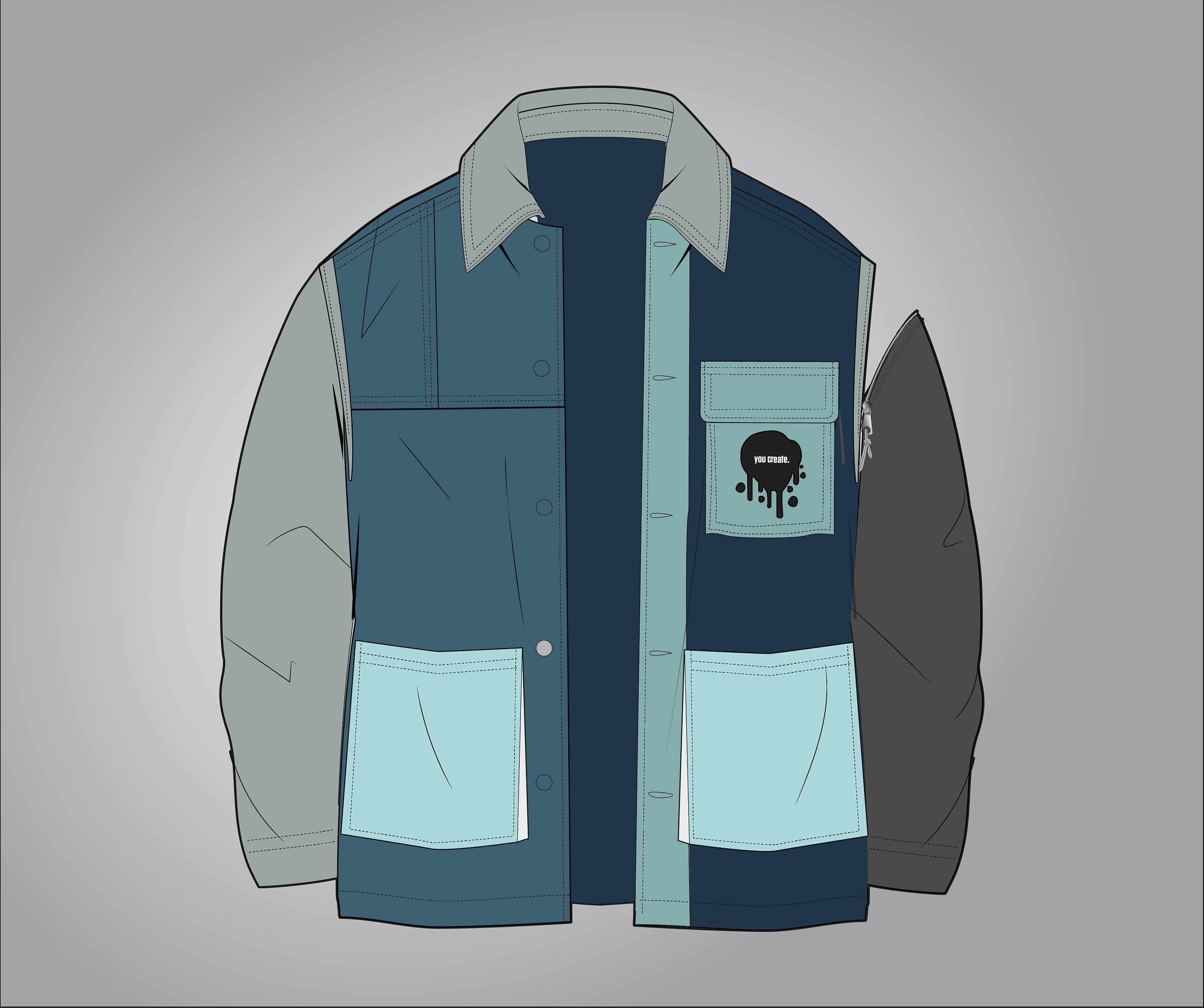 Denim Jacket Tech Pack Vector Image Mockup Template Streetwear ...