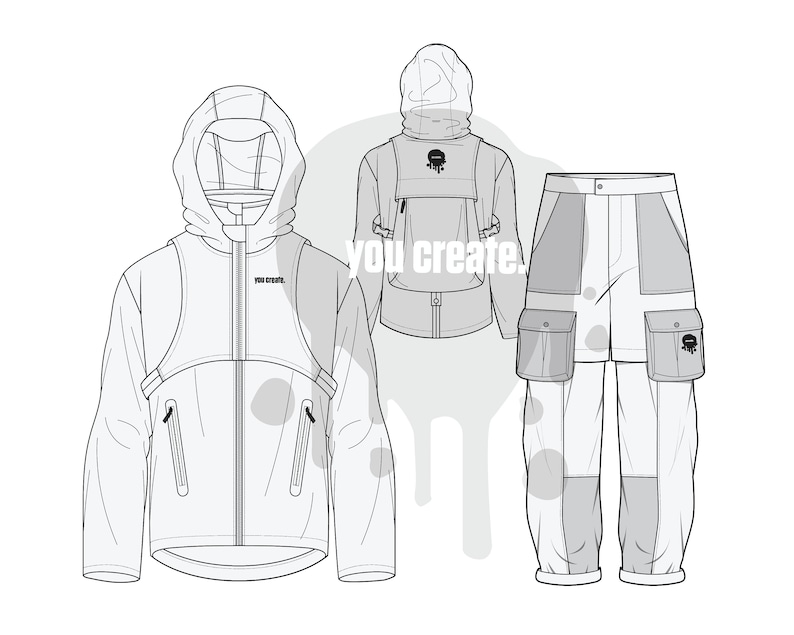 Digital Streetwear Tech Pack Vector Design Mockup Template Fashion Pack ...