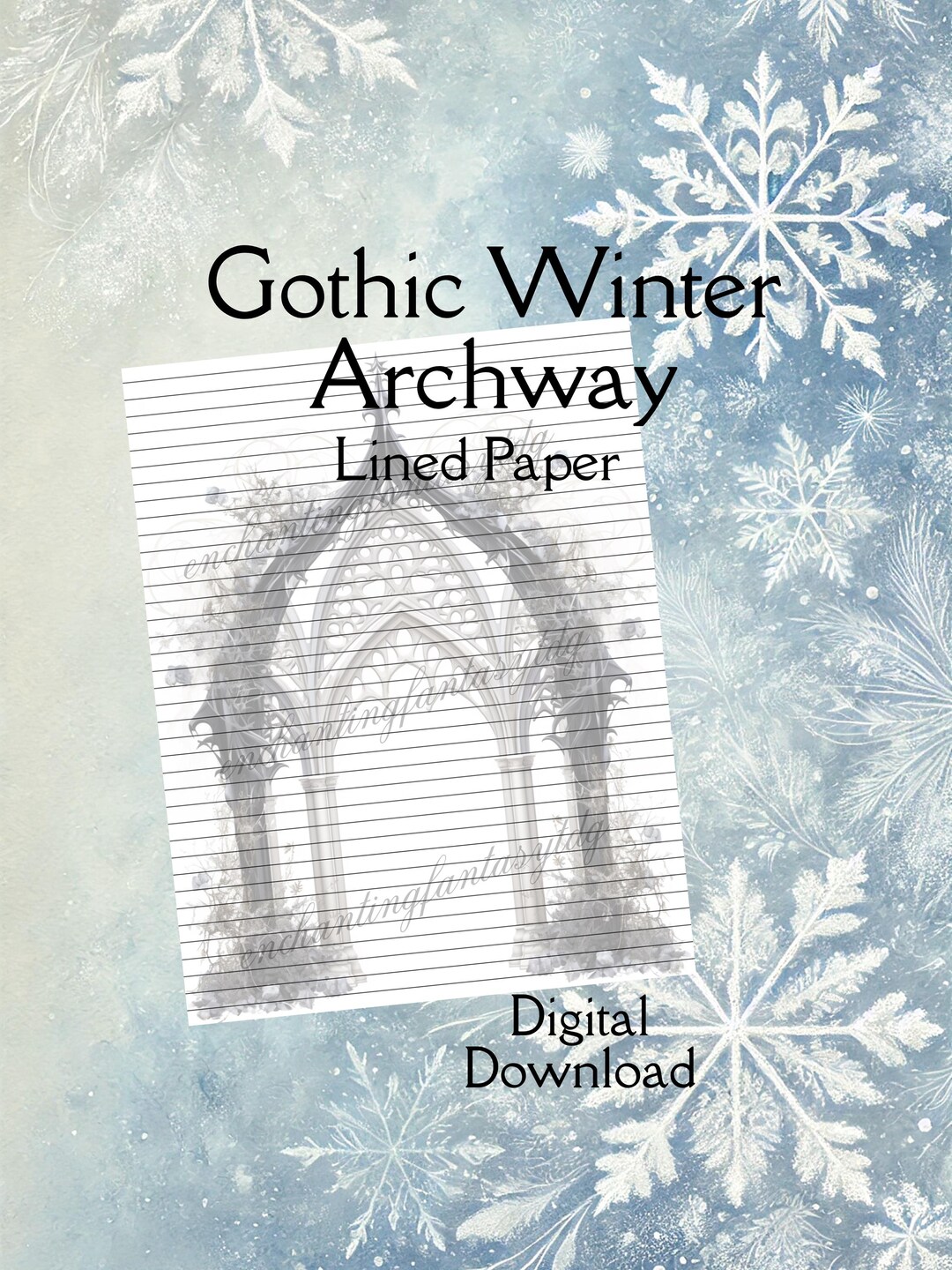 Gothic Winter Archway Lined Paper Fantasy Stationery Full Page Digital ...