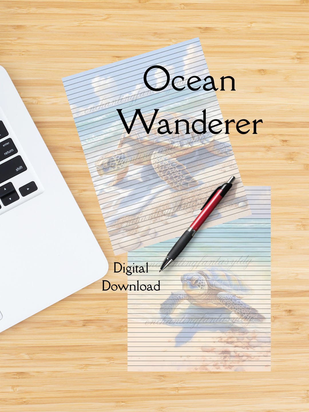 Ocean Wanderer Sea Turtle Lined Paper Stationery Digital Download PDF ...