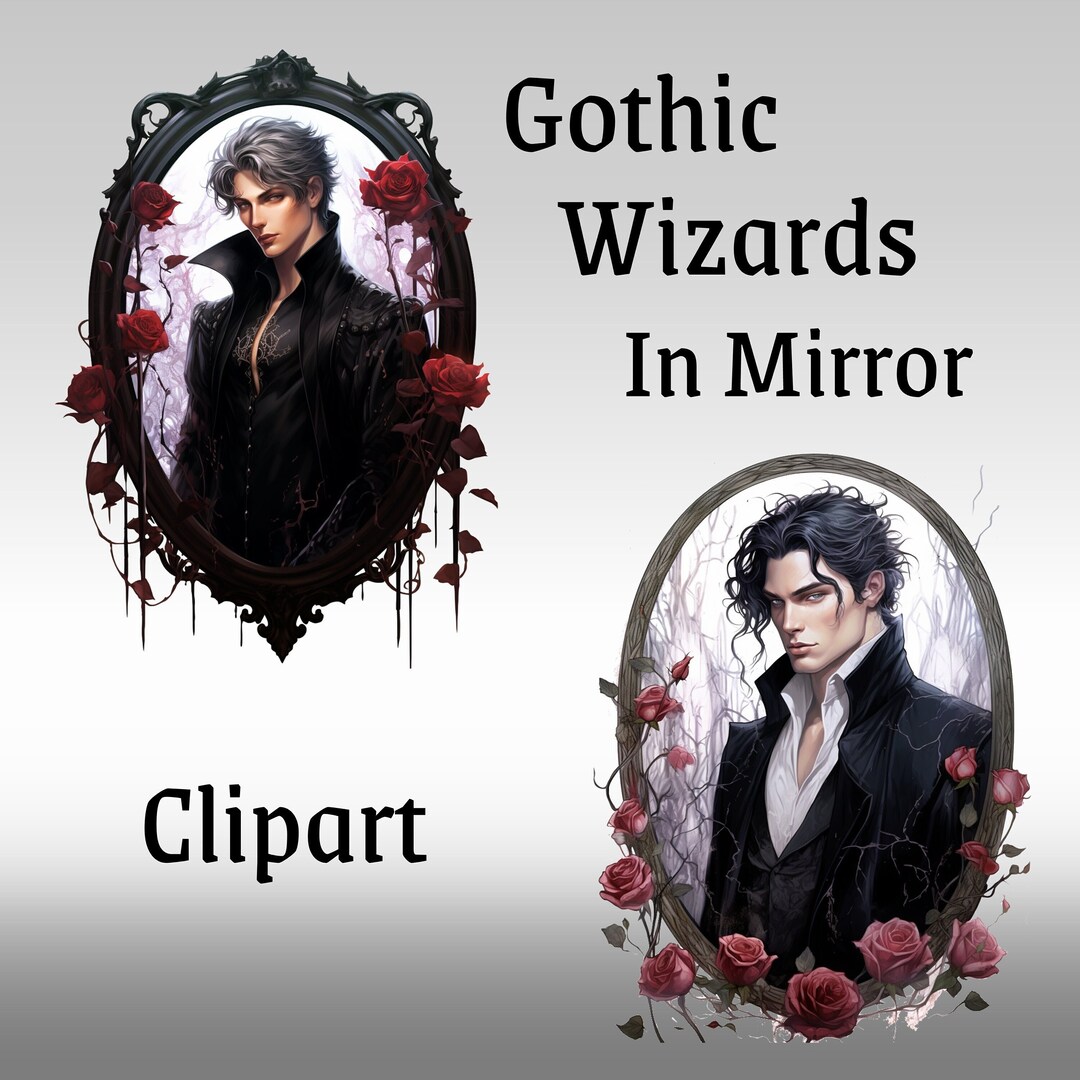 10 Gothic Wizard in Mirror Clipart PNG 300dpi - Etsy