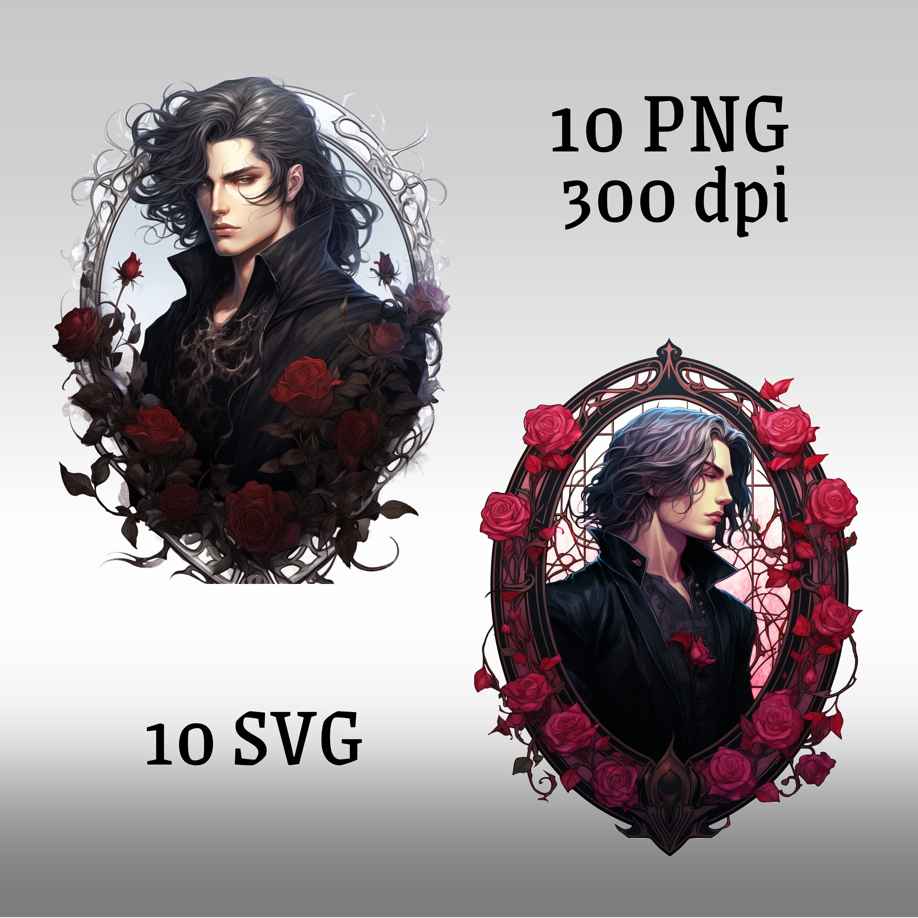 10 Gothic Wizard in Mirror Clipart PNG 300dpi & SVG - Etsy